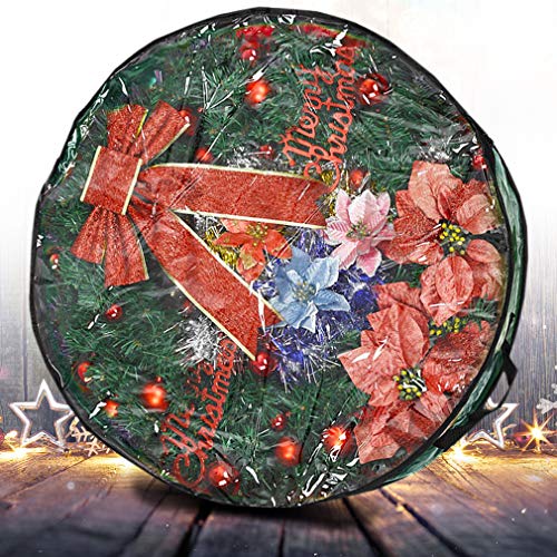 Propik Christmas Wreath Storage Bag 24" - Garland Holiday Container with Clear Window - Tear Resistant Fabric - 24" X 24" X 8" (Green)