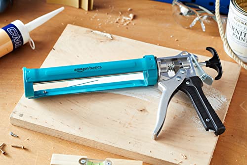 Amazon Basics Heavy Duty Sealant Caulking Gun -310ml/10oz - 12:1 Thrust Ratio, Aluminum handle with plastic support grip, Blue and Grey
