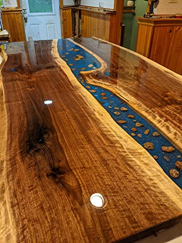 Black Walnut blue epoxy River Dining Table,Top 7' 6" Long by 40" to 44 Wide