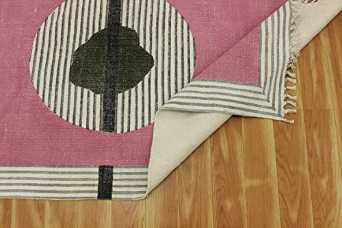 Casavani Indian Handmade Pink, Black Solid Area Rug Boho Kilim Flat Weave Indoor Hall Room Decor Carpet Throw Rug Boho Rugs for Bedroom Living Room Bathroom Balcony 2.6x8 Feet Runner