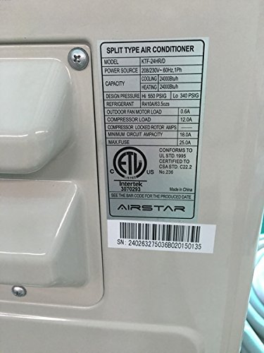 Air Star 24000 BTU Mini Split Inverter Ductless Air Conditioner, Heat Pump, Cooling, Heating, 230V, 15 Feet Installation Kits, (Pick Up Only)