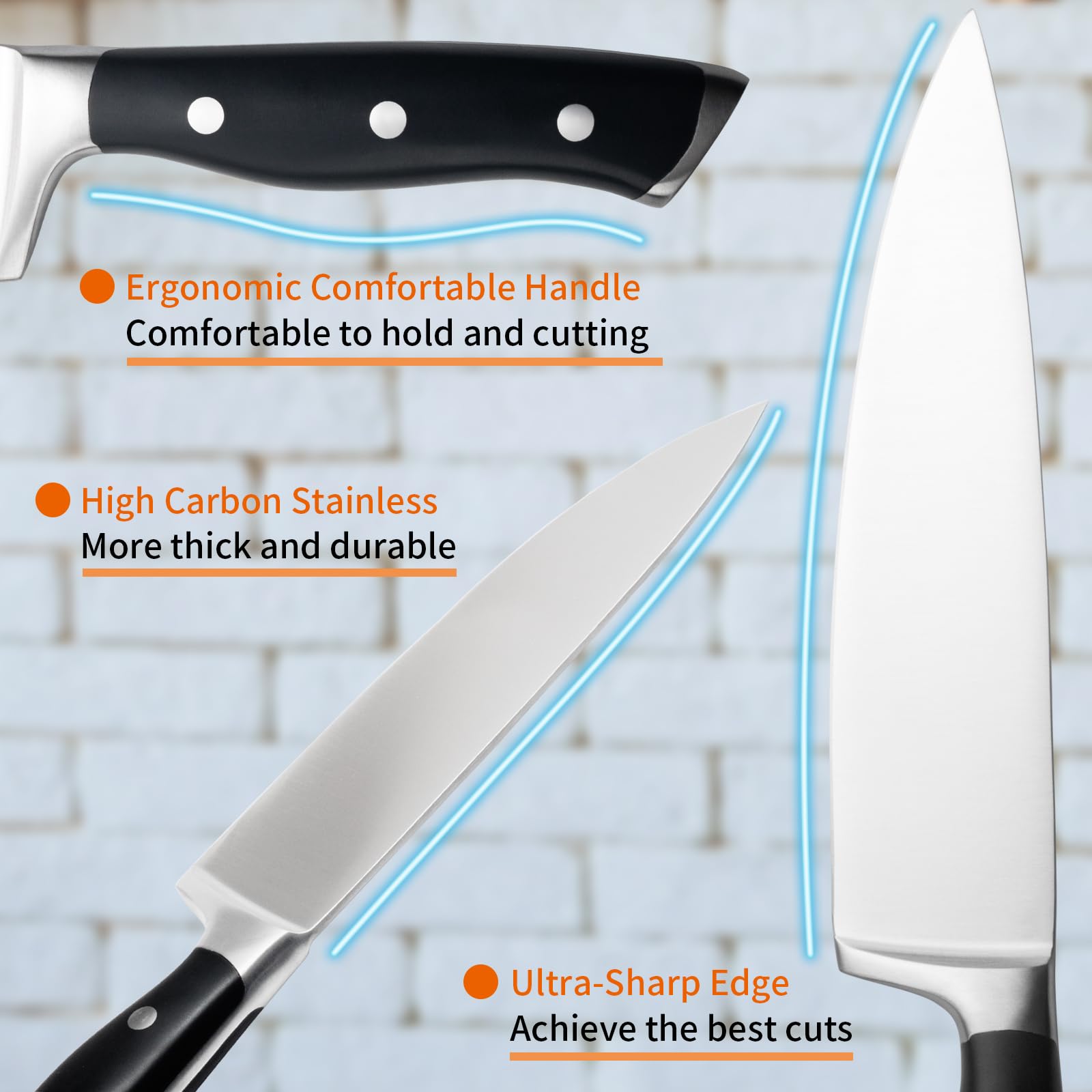 Alata Chef Knife, 8 Inch Razor-Sharp High Carbon Stainless Steel Sharp Kitchen Knife with Ergonomic Handle