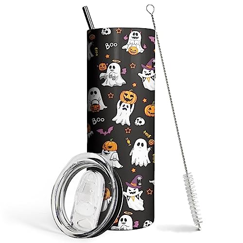 Ceovfoi Halloween Tumbler with Lid and Straw Ghost Boo Witch Ghost Pumpkin Coffee Travel Mug Cup,Witch Goth Decor Halloween Gifts For Women