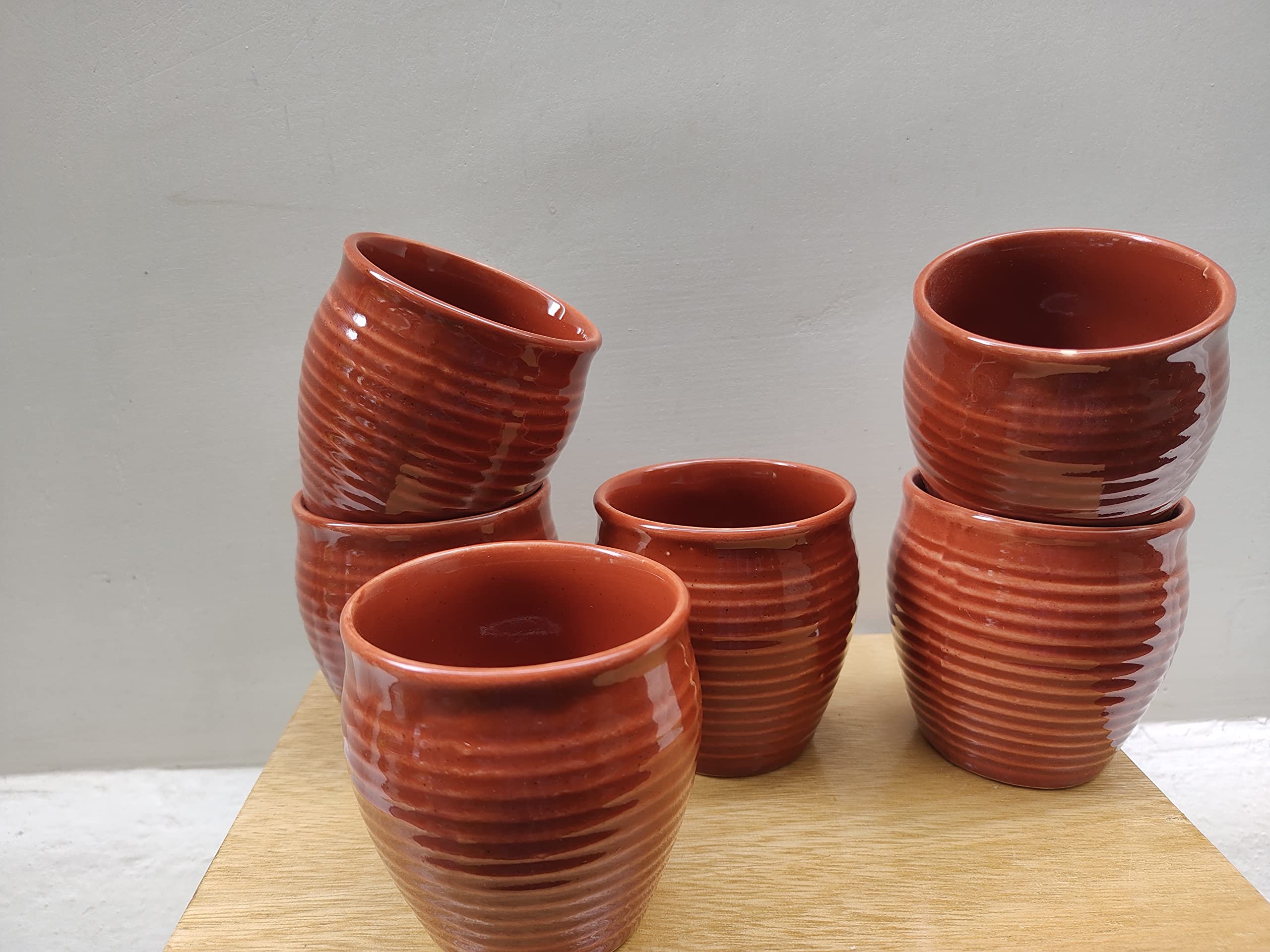 AnNafi® Indian Kulhad Cups Traditional Handmade Chai/Tea/Coffee Cup Ceramic Earthen Kulhar Mexican Red Clay Authentic Cantarito De Barro Fiesta Jarritos Mexicanos for Hot & Cold Beverages Set Of 6