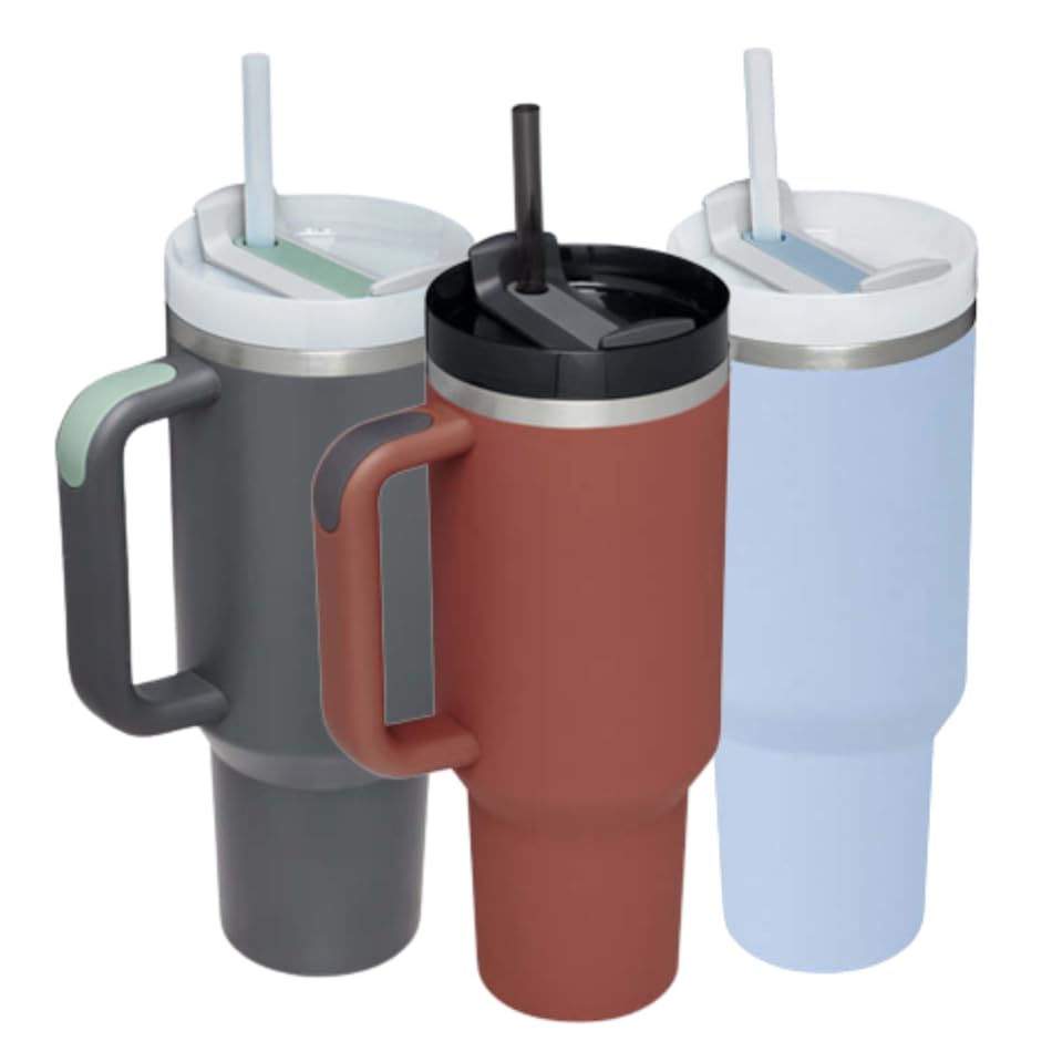 AZYPHERA 40 oz Tumbler with Handle and Straw Lid | Stainless Steel Insulated Stanley Cup | BPA Free Dishwasher Safe | Reusable Travel Friendly (Charcoal)