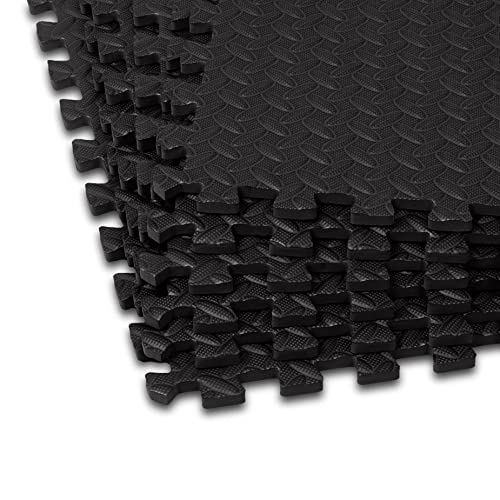 Amazon Basics Interlocking Foam Floor Mat Tiles for Home Gym Exercise, 24.7 x 24.7 x .5 Inches, Black - Pack of 6
