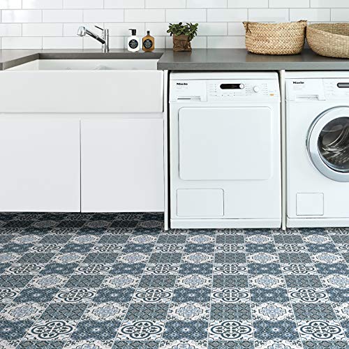 FloorPops FP2951 Myriad Peel & Stick Floor Tiles, Blue