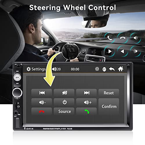 CAMECHO 7" Double Din Car Stereo Audio Bluetooth MP5 Player USB FM Multimedia Radio+ 4 LED Mini Backup Camera with Steering Wheel Remote Support Mobile Phone Synchronization (Used in Android/iOS)