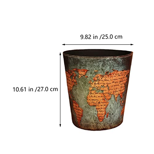 DOITOOL Retro Decorative Trash Can PU Leather Wastebasket Without Lid Waterproof Wastebasket 10 L/ 2.6 Gallon Capacity for Kitchen, Office, Living Room, Bedroom (Map)