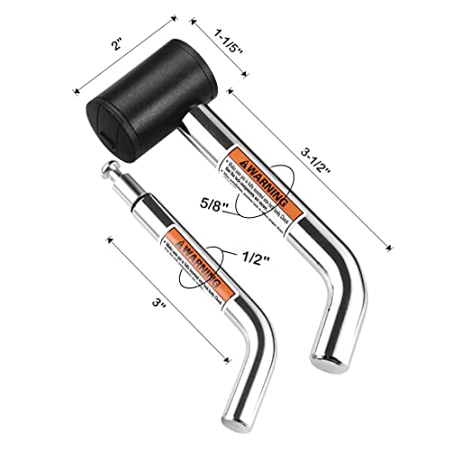 CZC AUTO Hitch Receiver Pin Lock, Right Angle 1/2" and 5/8" Dual Pins for Class I II III IV 1-1/4" 2" and 2-1/2" Receiver, Compatible with Bike Rack Tray Ball Tow Rope for Trailer Truck Car Boat