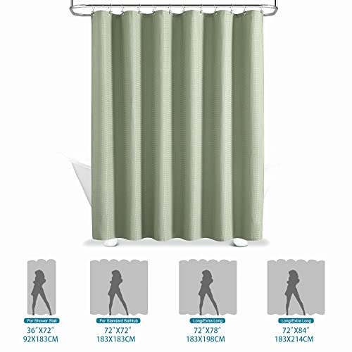 GERGELLA Sage Green Shower Curtain - Waffle Heavy Duty Fabric Shower Curtains for Bathroom, Showers, Hotel Spa Luxury Weighted Polyester Cloth Bath Curtain Set with 12 Hooks,72Wx72H,Green
