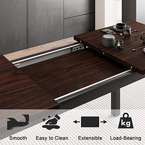 Feonase 3-Piece 63" XL Large Dining Table Set for 4-8 People, Extendable Kitchen Table Set with 2 Benches, Dining Room Table with Metal Frame and Solid MDF Wood Board, Easy Assembly, Espresso