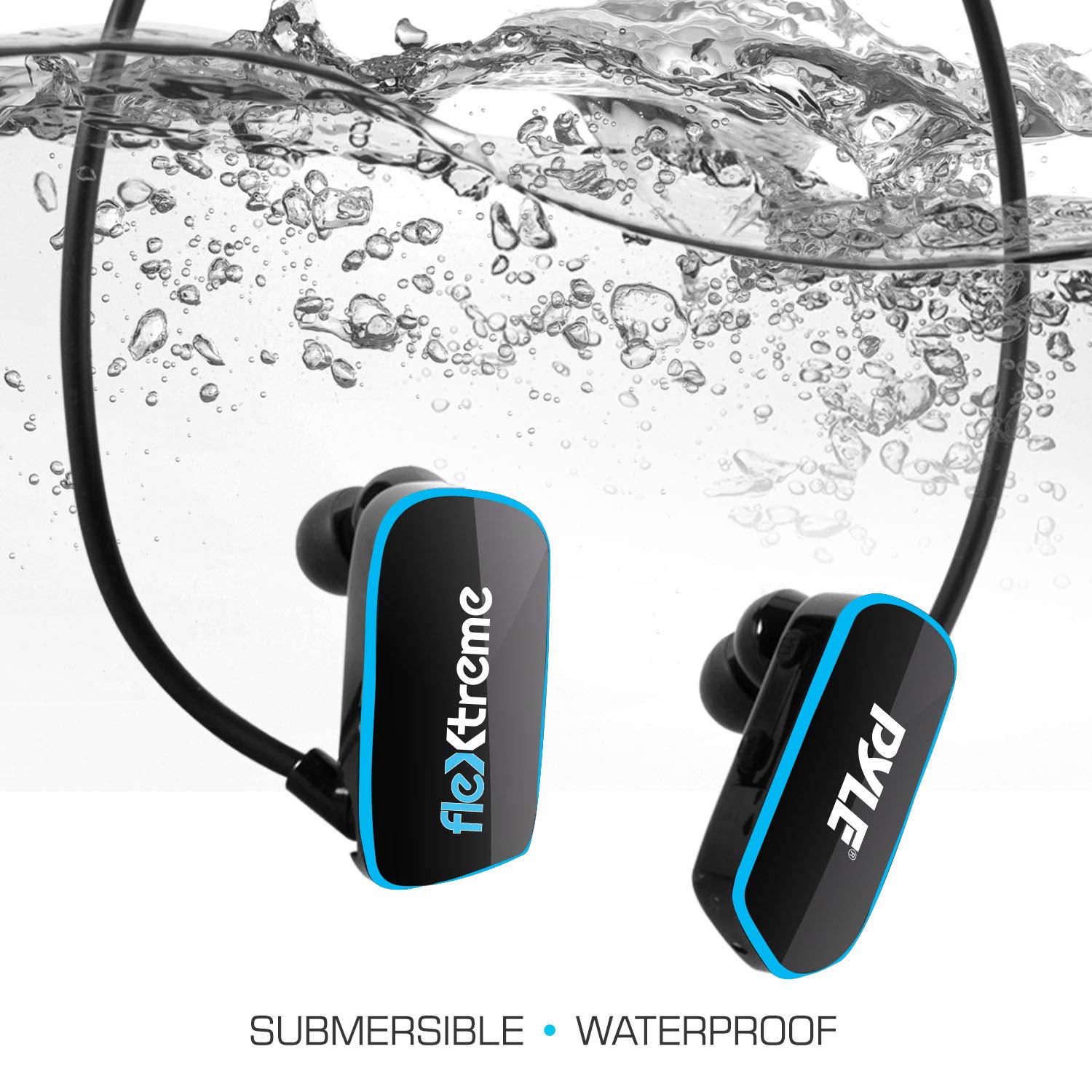 Pyle Waterproof MP3 Player Swim Headphone-Submersible IPX8 Flexible Wrap-Around Style Headphones Built-in Rechargeable Battery USB Connection w/4GB Flash Memory&Replacement Earbuds-Pyle PSWP6BK