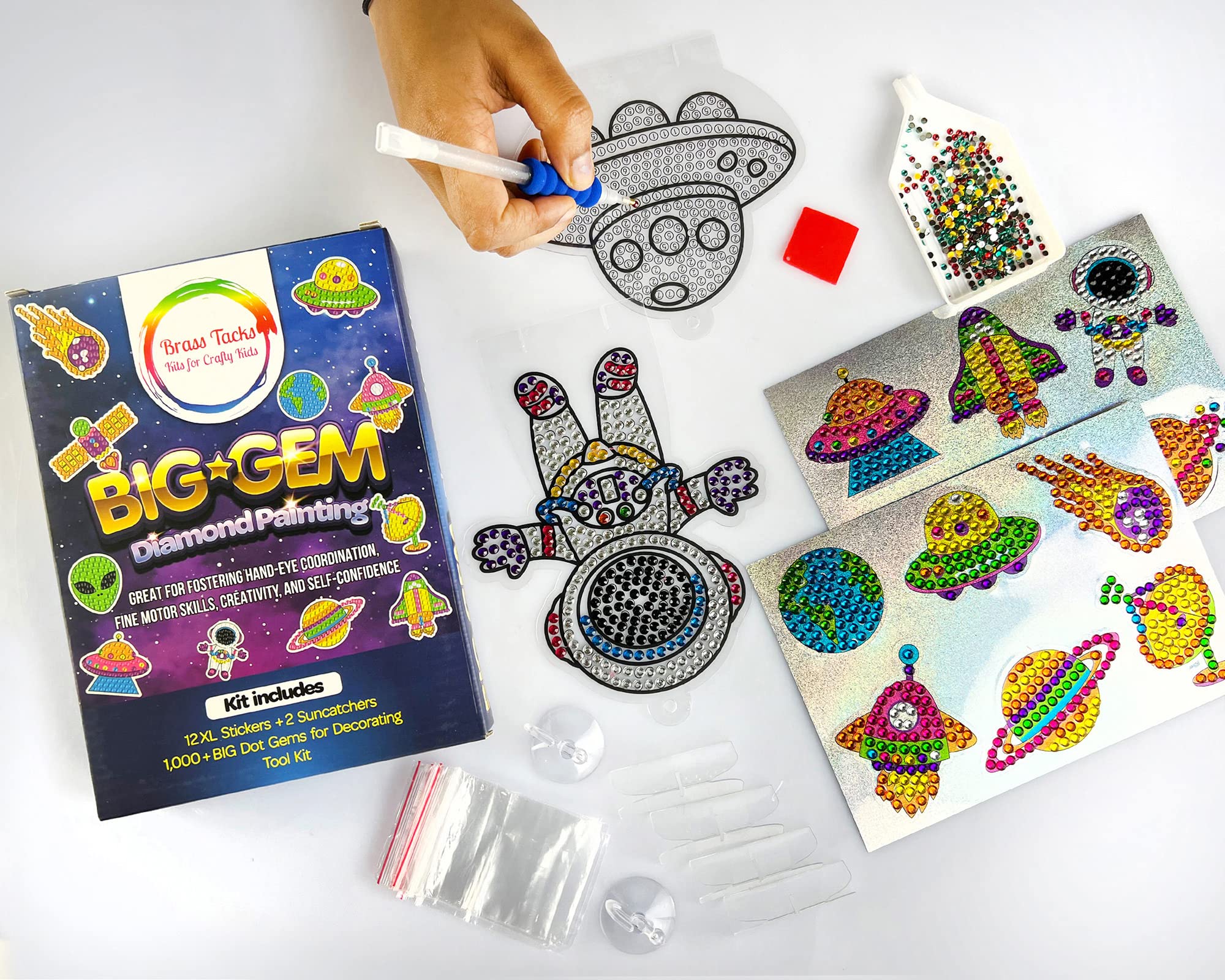Big Gem Diamond Painting Craft Kit for Kids, Stickers and Suncatchers (Outer Space)