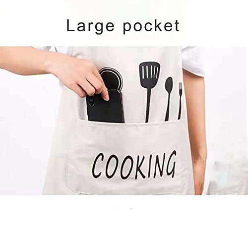 DILLMAN Women Kitchen Apron with Hand Wipe Pockets,Big Pocket,Hand-wiping, Waterproof for Cooking Baking (WHITE)