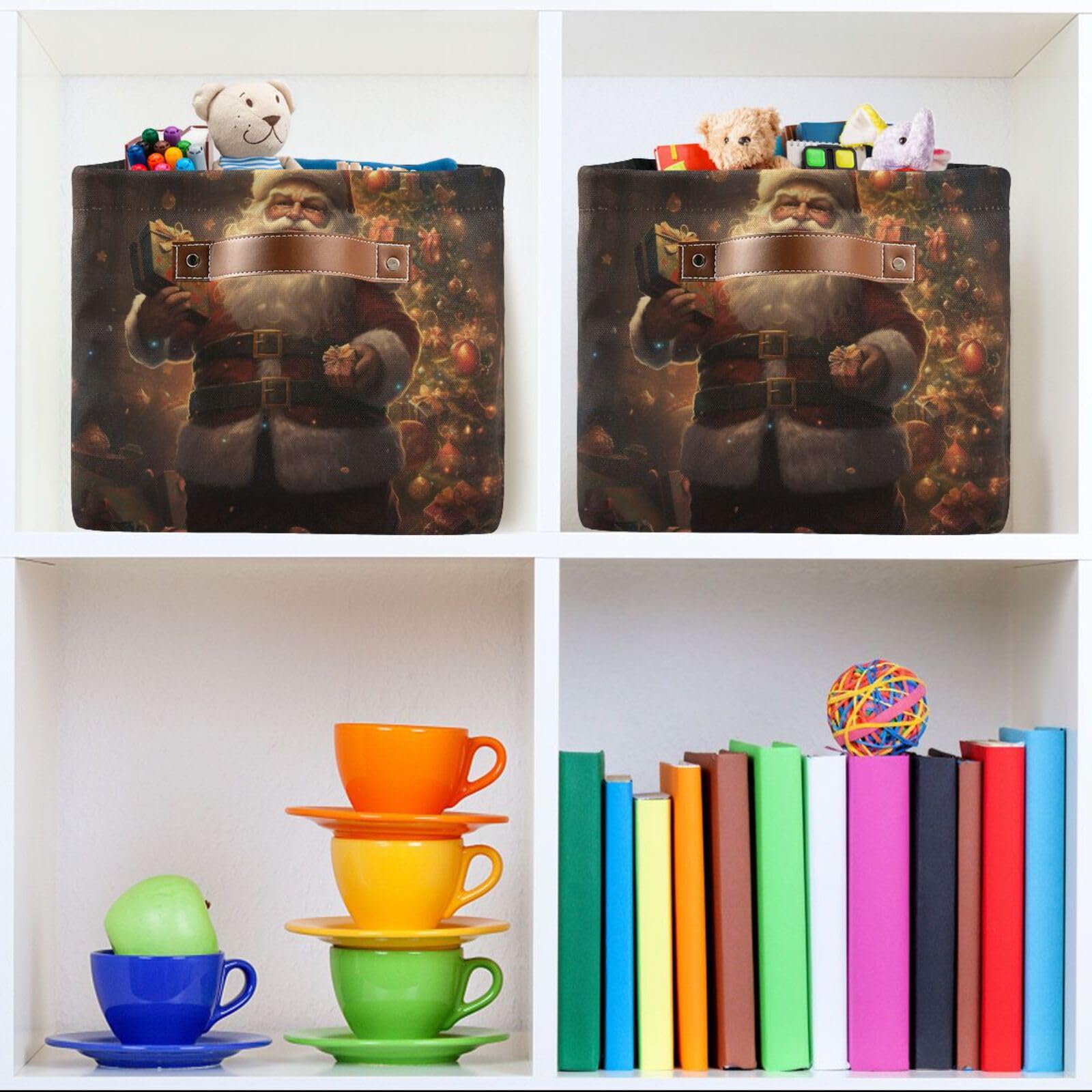 ALAZA Old Santa Claus Merry Christmas Foldable Storage Box Storage Basket Organizer Bins with Handles for Shelf Closet Living Room Bedroom Home Office 1 Pack