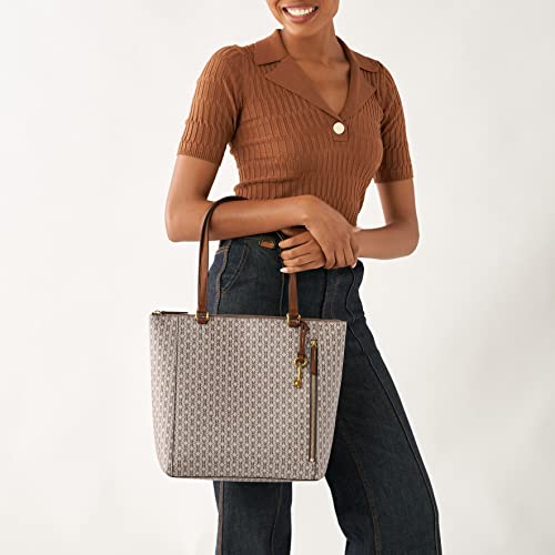 Fossil Women's Tara Faux Leather Shopper Tote Purse Handbag, Taupe/Tan (Model: ZB1781939)