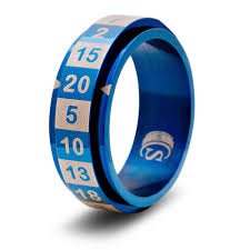 Critsuccess, Spinner Dice Ring, Stainless Steel (R20, Blue, Steel Engraving, Ring Size 10)