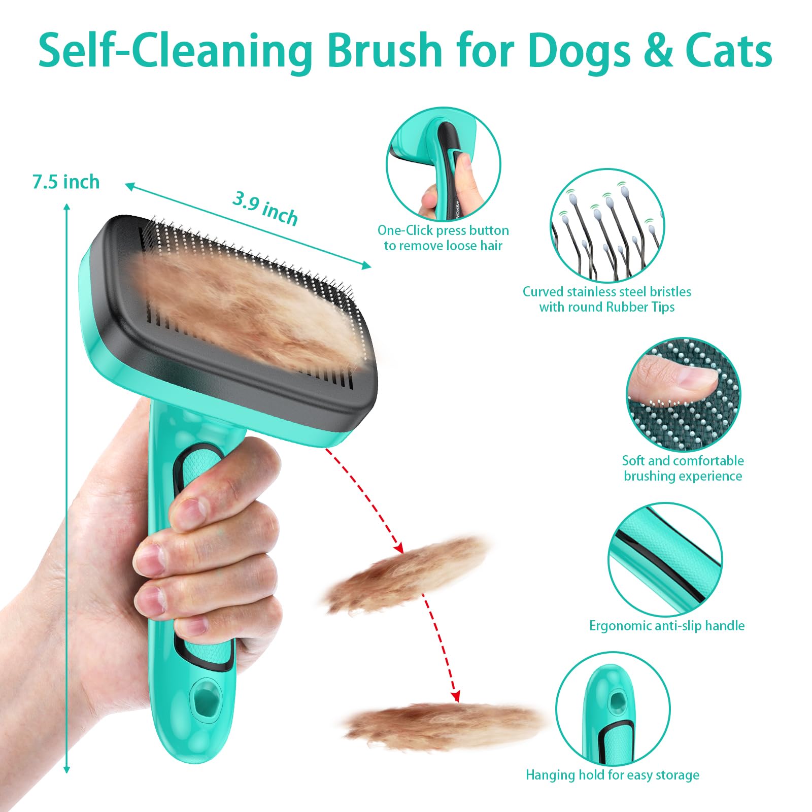 WOPQAEM Dog Brush Kit for Grooming Short & Long Haired Dogs & Cats, 5 in 1 Pet Grooming Set for Small Animals, 5 PCS Puppy Self-Cleaning Slicker Brush and Pet Comb for Shedding Medium & Large Dogs