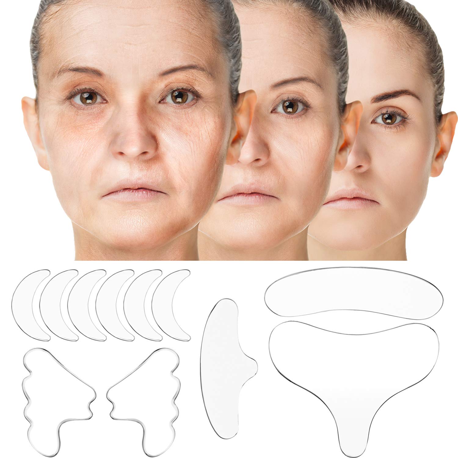 SATINIOR 11 Pieces Reusable Silicone Chest Wrinkle Pads Patches, Silicone Neck Decollete Anti Wrinkle Patches Pad Forehead Face Cleavage Eye Cheek Stick Valentine's Day Gift
