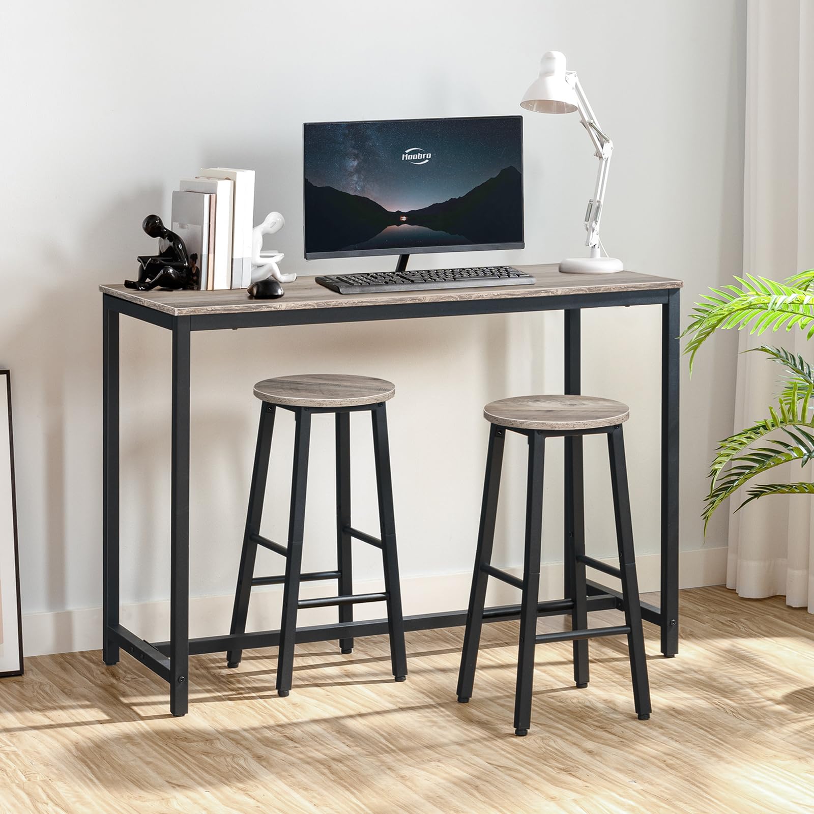 HOOBRO Bar Stools Set of 2, Counter Height Bar Stools, 25.8" Bar Stools for Kitchen Island, Industrial Kitchen Bar Chairs, for Dining Room, Kitchen, Bar, Greige and Black BG07BY01G1