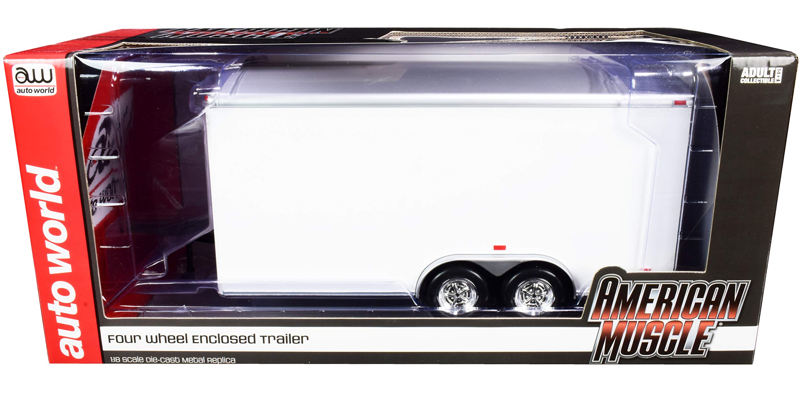 Four Wheel Enclosed Car Trailer White with Silver Top for 1/18 Scale Model Cars by Autoworld AMM1238