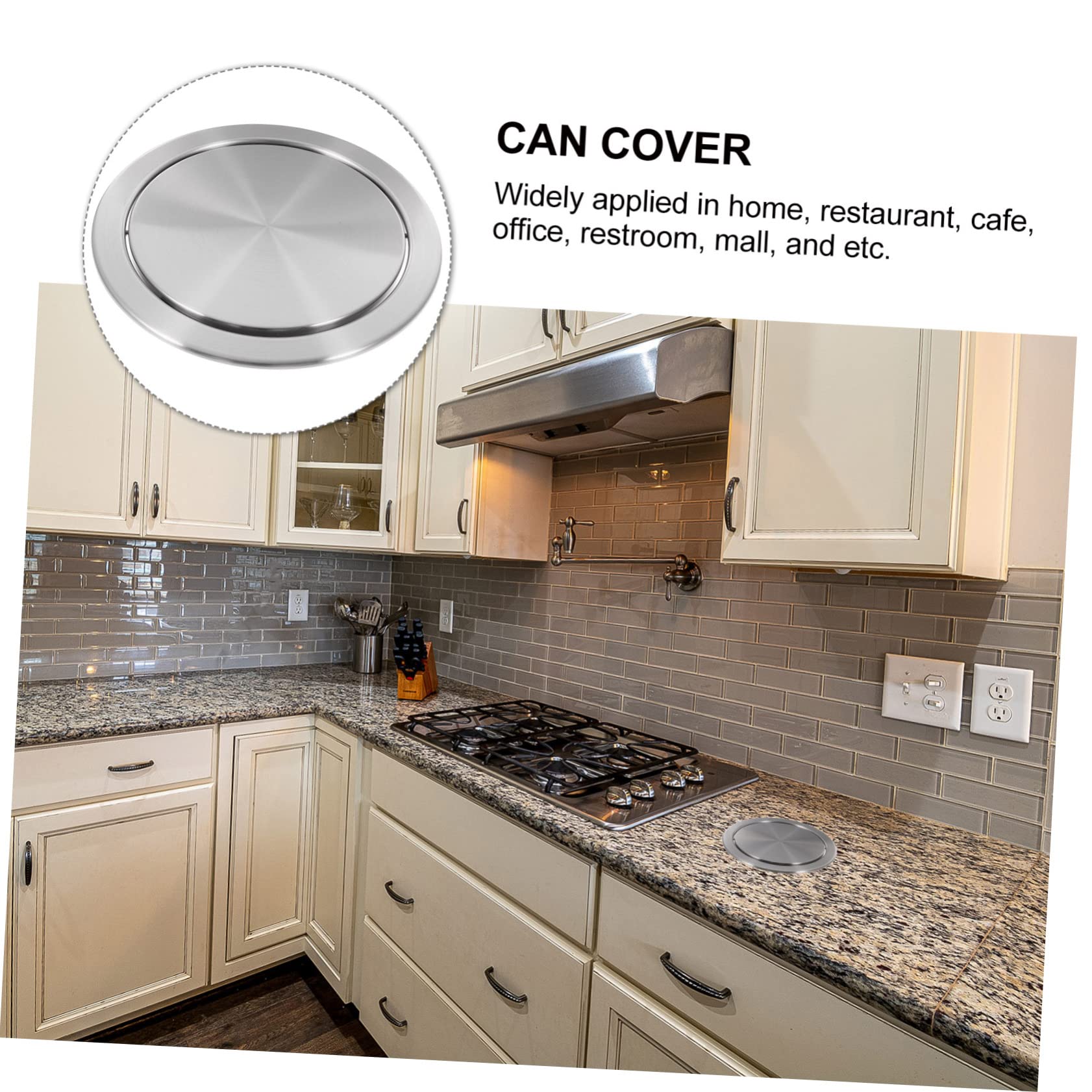Hohopeti Flush Trash can Cover 8 inch Wide Trash can Kitchen Garbage can Garbage bin auto Trash can Metal Trash bin Recessed Counter Top Cover 430 Stainless Steel Wastebasket Clamshell Mini