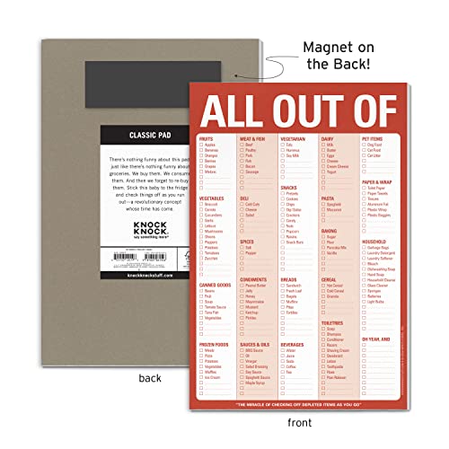 Knock Knock All Out Of Grocery List Pad (Red / Original) - All Out of Pad List & Magnetic Note Pad With Magnet, 6 x 9-inches