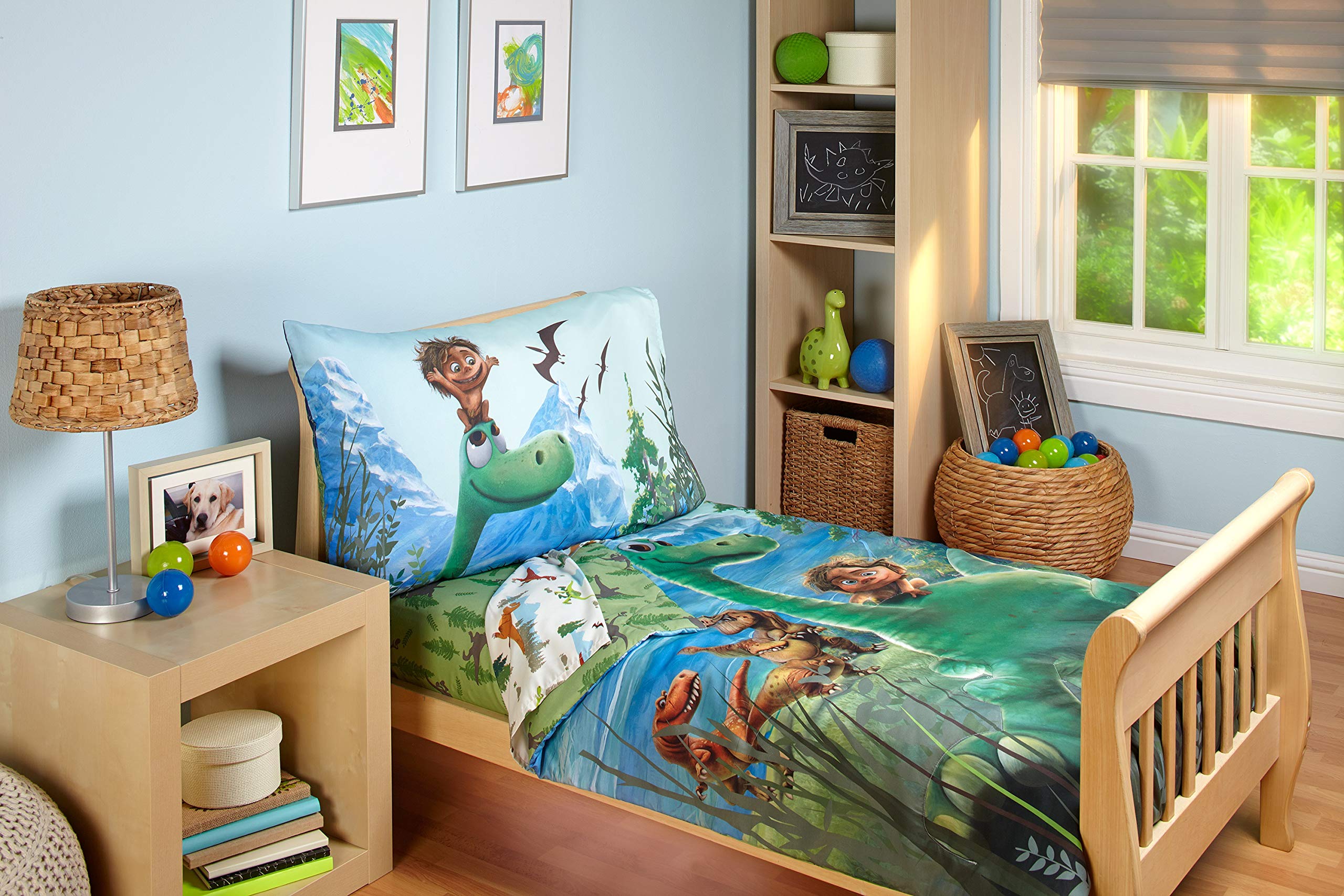 Disney Good Dino Arlo & Friends 4 Piece Toddler Bed Set, Blue, Green, Tan