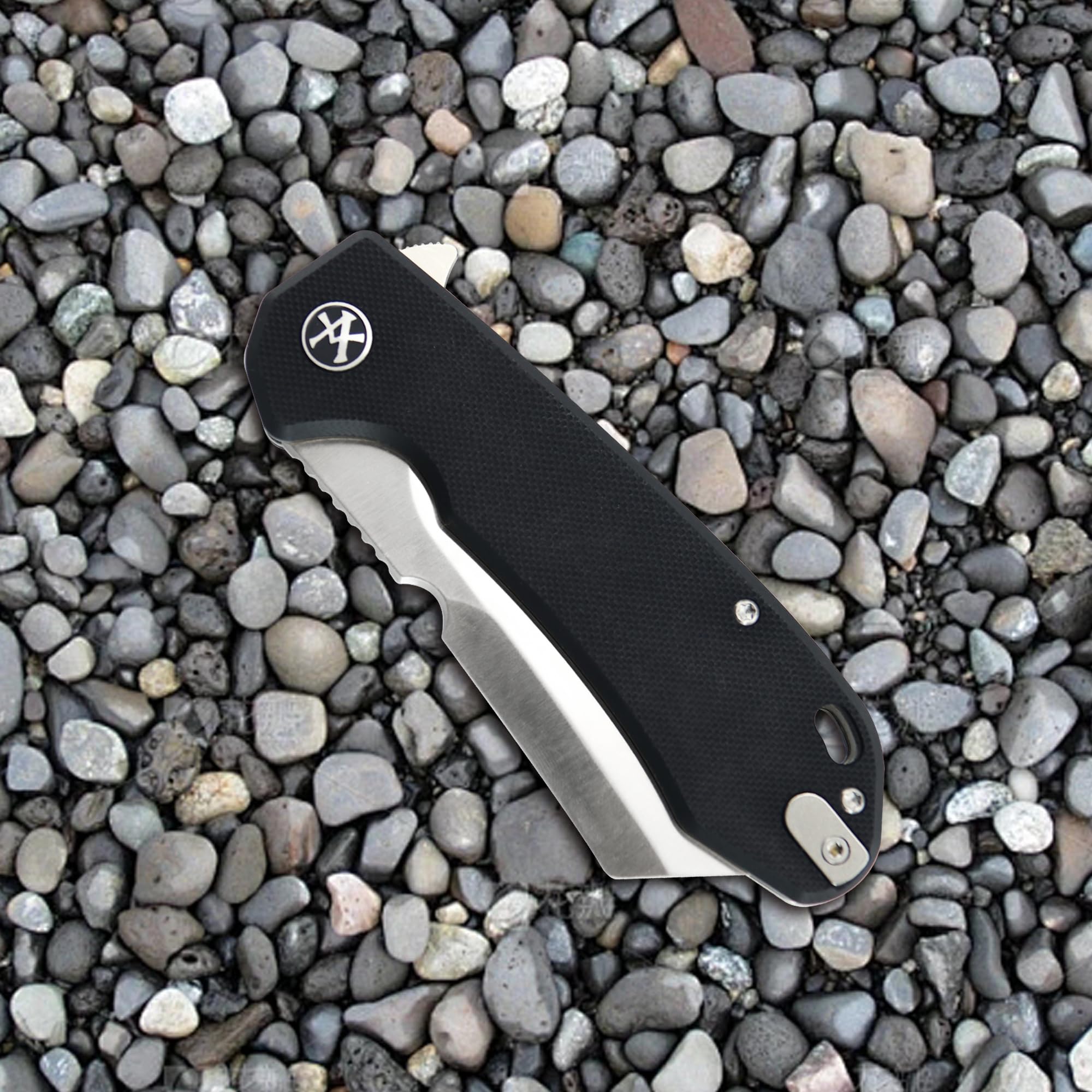 ALBATROSS Bigger Wider Flipper Pocket Folding Knife, 3.5" D2 Steel Satin Blade, 4.5" G10 Handle, Liner Lock, Nylon Bag,FK058 (Black)