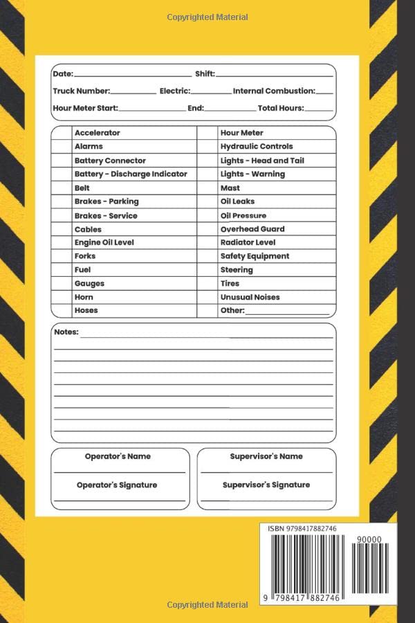 Forklift Log Book with Daily Inspection Checklist: Maintenance and Safety Forklift Operator Inspection Checklist Logbook