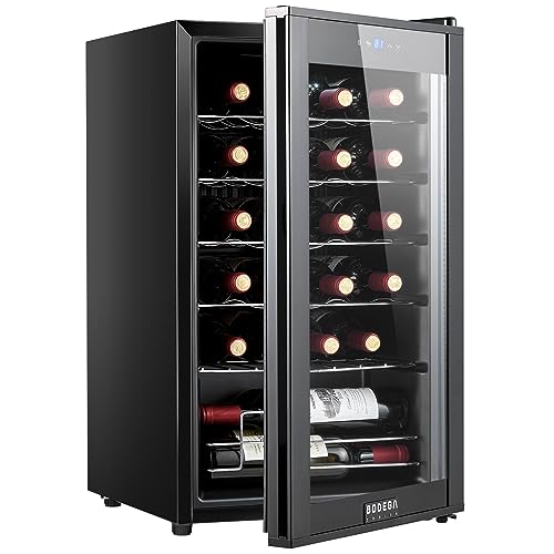BODEGACOOLER 24 Bottle Compressor Wine Cooler, Freestanding Wine Cellar for Red, White or Champagne,Mini Fridge with 41-64.4°F Digital Temperature Control Glass Door