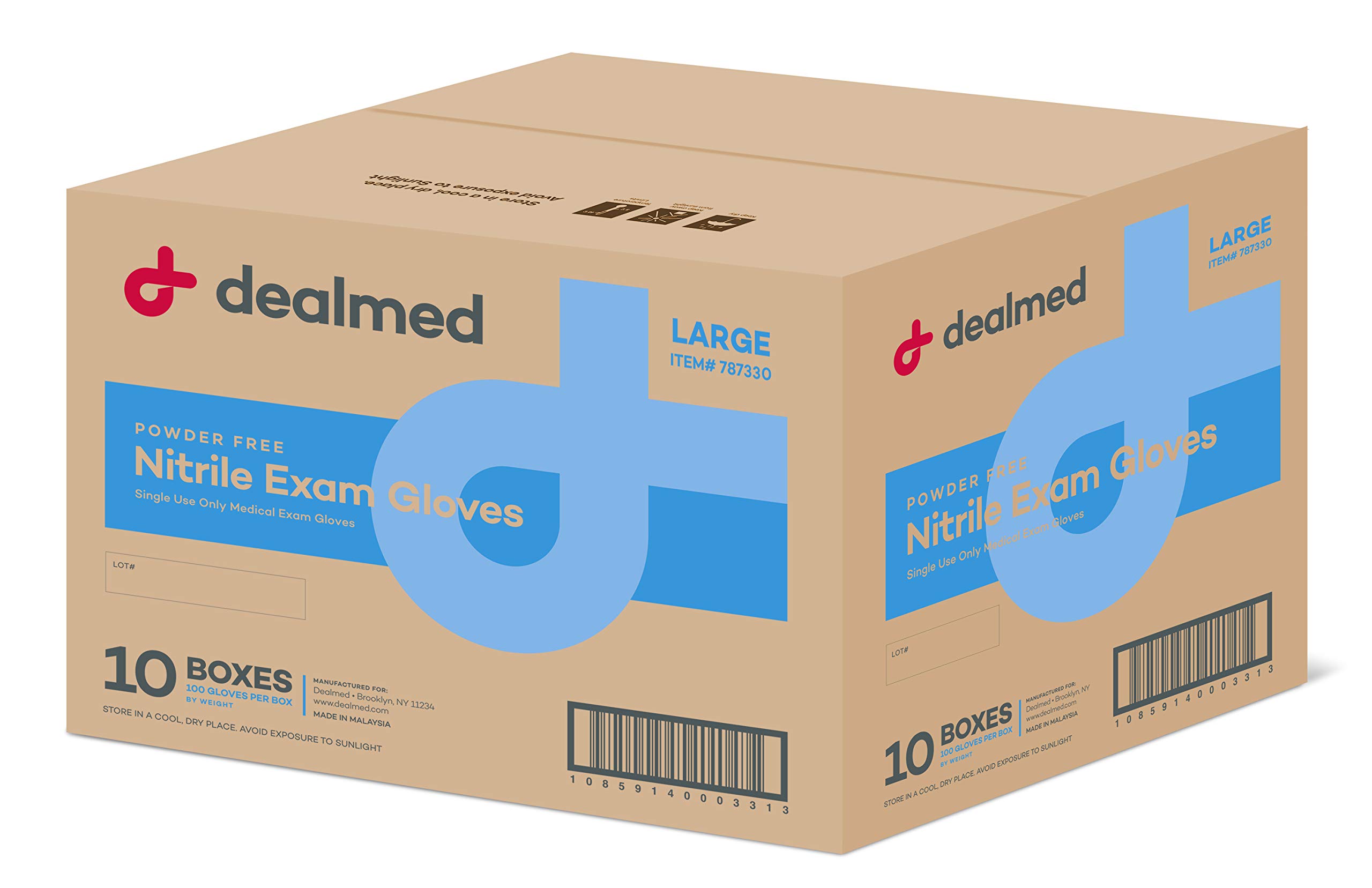Dealmed Nitrile Medical Exam Gloves, Disposable Latex Free, Large, 1000 ct. (Pack of 10)