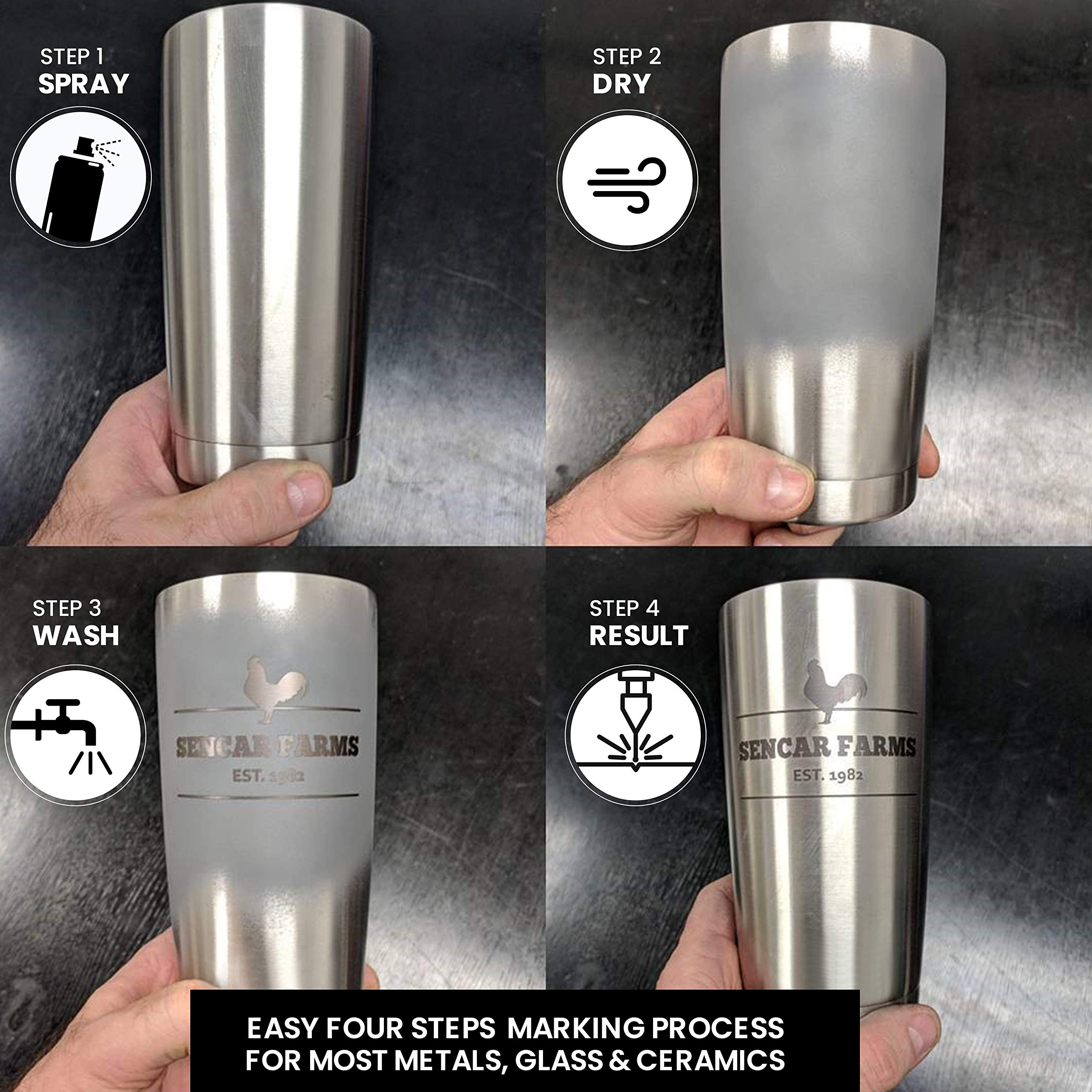 Aerosol Black Laser Marking Spray - LaserBond 100 (12 oz), (6 Pack) Works with All Laser Engravers, Printers | CO2, Fiber & YAG Laser | LBT 100 Permanently Marks on Most Metals, Glass & Ceramic