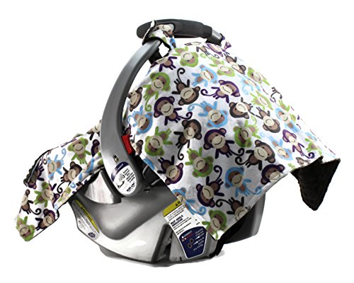Dear Baby Gear Deluxe Car Seat Canopy - Double Layer Infant Car Seat Cover - Soft and Breathable - Multi Colored Mischievous Monkeys Print/Brown Dot - 30" x 40"
