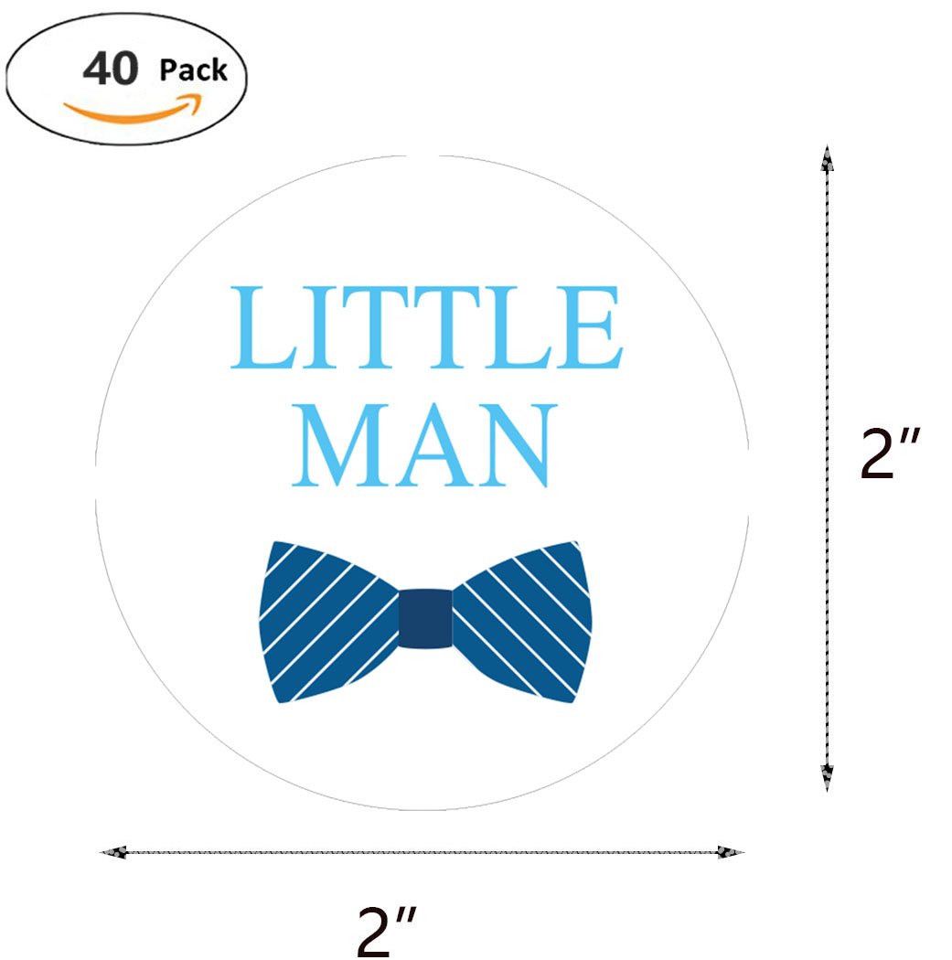 MAGJUCHE Bowtie Little Man Stickers, Blue Boy Baby Shower Birthday Favor Sticker Labels, 2 Inch, 40-Pack