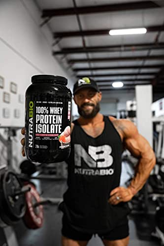 NutraBio 100% Whey Protein Isolate - Complete Amino Acid Profile - 25G of Protein Per Scoop - Soy and Gluten Free - Zero Fillers, Non-GMO, Protein Powder - Strawberry, 5 Pounds
