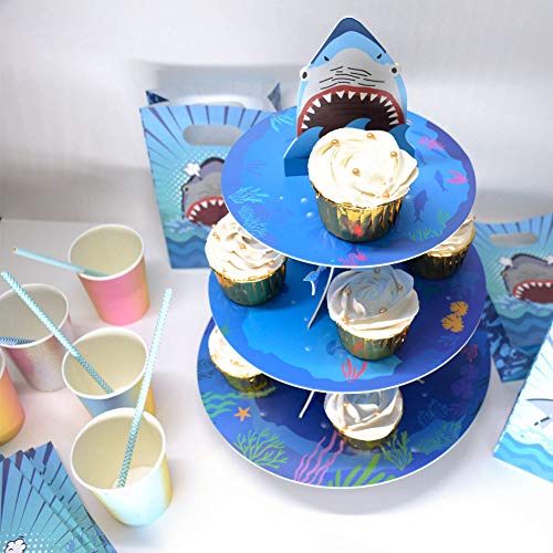 Cardboard Ocean Shark Cake Stands 3 Tire Cupcake Stands Mini Cake Stand Reusable Kid Birthday Baby Shower Party Supplies Dessert Standā¦