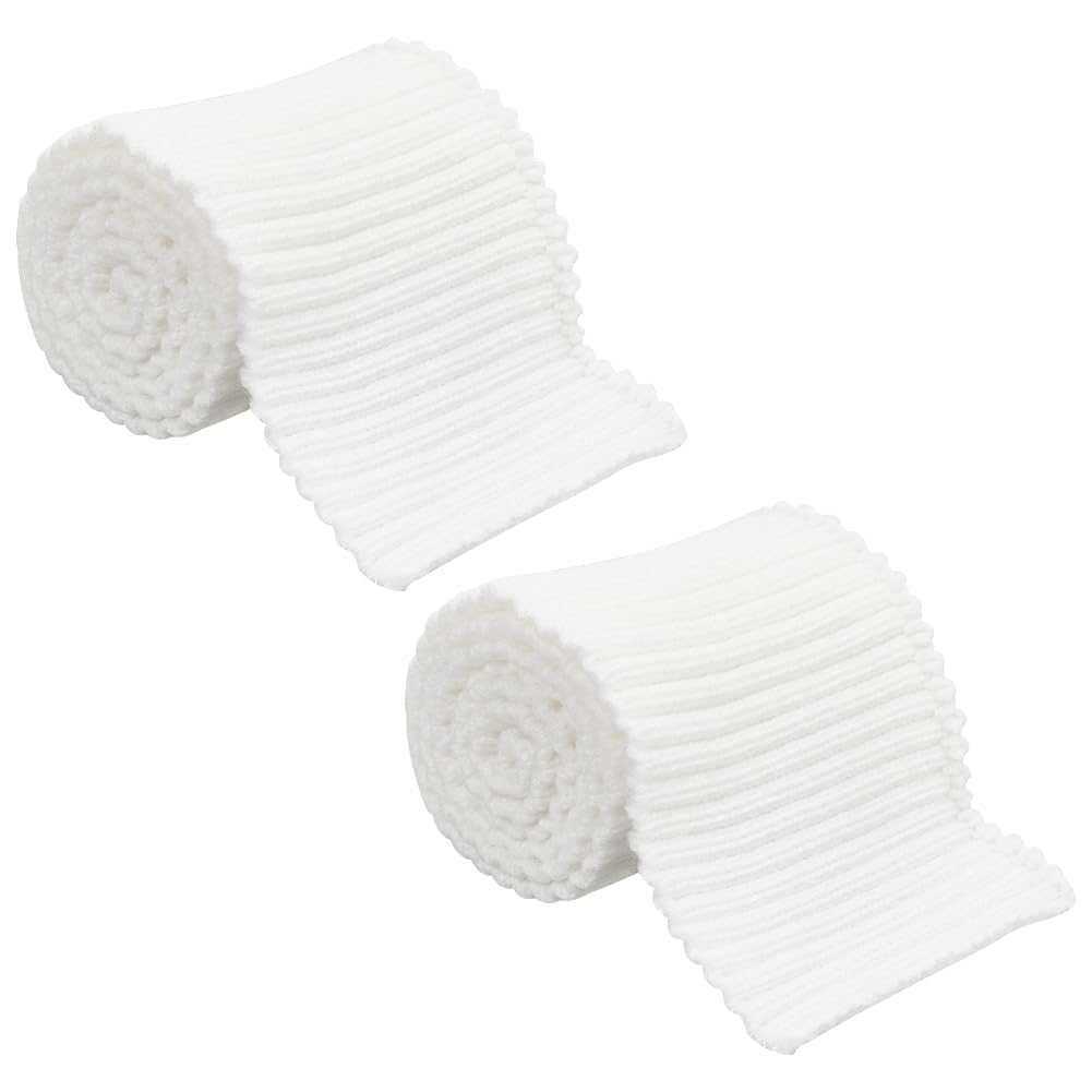 BENECREAT 2Pcs Knitted Rib Fabric Cuffs Replacement, 29.5x3inch Tubular Rib Knit Fabric for Waistband Wear Cotton Padded Jacket Sportswear Cuffs Extension, 3.5mm Thick White