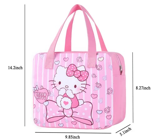 Cute Lunch Box for Women, Insulated Lunch Bag, Pink Reusable Lunch Tote Bag for Work Picnic Travel