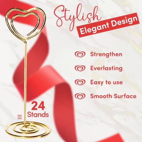 CARDIFY 24 Table Number Holders Gold 3.5 Inches with Customized Place Cards for Wedding Party Home Office Use, Sturdy Place Card Holder Durable to Hold Food Labels, Photos, Memo etc