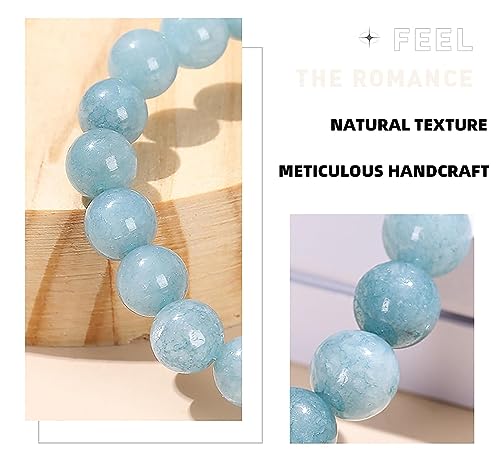 π²πππ ππππ - Stunning Aquamarine Beaded Bracelets - Handmade Beaded Bracelets - Elegant Friendship Bracelet Crystals and Healing Stones - Perfect Gift for Men and Women - 8mm