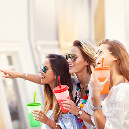 FIEKEICC Color Changing Cups with Lids and Straws,10Pcs 12oz Plastic Cups Reusable Tumbler with Lid and Straw,Clear Ice Cold Drinking Cup for Adults Kids Women,Summer Coffee Tumblers Party Cup
