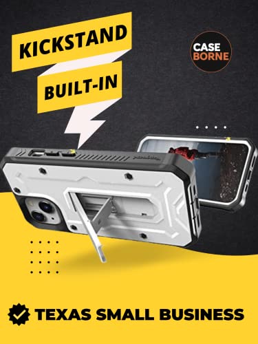 CaseBorne ArmadilloTek V Compatible with iPhone 14 / iPhone 13 Case - [Up to 21 Feet Drop Proof] - Military Grade Full Body Heavy Duty with Built-in Screen Protector and Kickstand - White