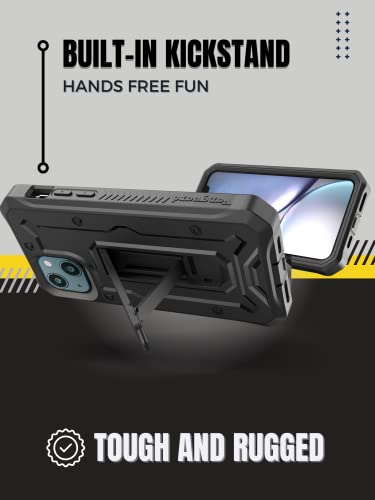 CaseBorne V Compatible with iPhone 14 Plus Case [Not Pro] - Military Grade Full-Body Rugged with Kickstand and Built-in Screen Protector - Black