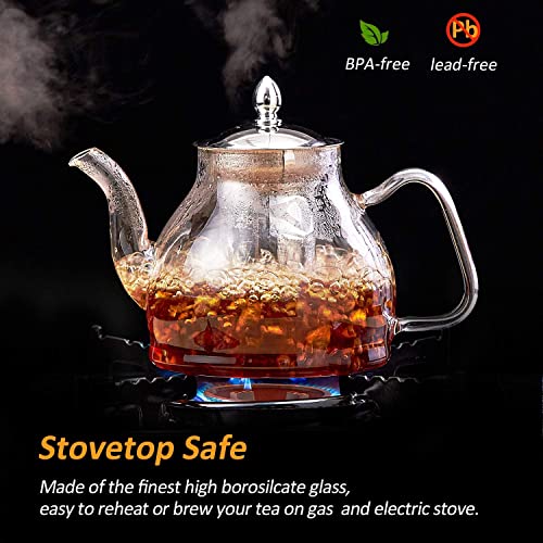 Glass Teapot, 40oz/1200mL Glass Kettle with Removable Stainless Steel Infuser for Blooming Tea & Loose Leaf Tea, Gooseneck Tea Pot, Microwave & Stovetop Safe, Gift Box for Tea Maker