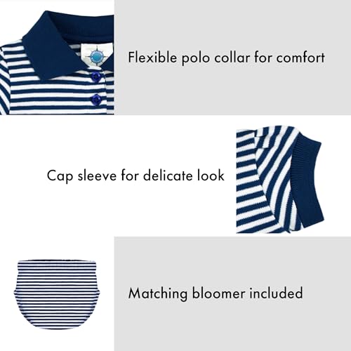 College Baby Striped Game Day Polo Dress with Bloomer - Syracuse Orange Block S Logo - Navy/White - 12 Months