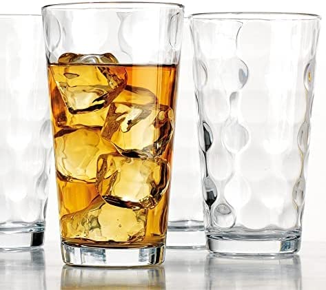 Glaver's Drinking Glasses Set of 4 Highball Glass Cups Bar Glasses for Cocktails, Juice, Water, Iced Tea, and Beverages. Circle Designed - Dishwasher Safe. (Large)