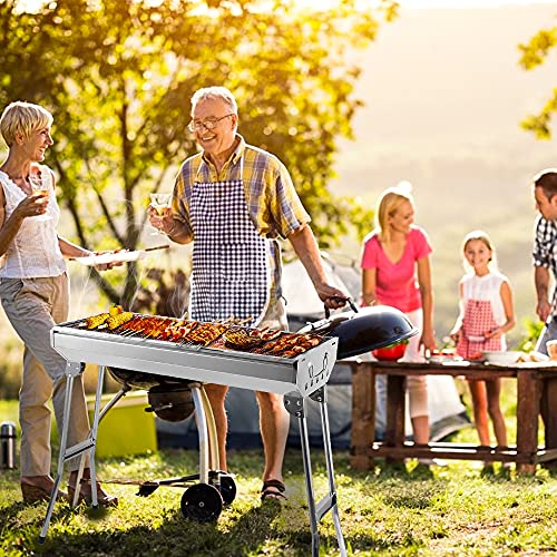 Charcoal Grill, Barbecue Grill Stainless Steel BBQ Smoker Barbecue Folding Portable for Outdoor Cooking Camping Hiking Picnics Backpacking Large