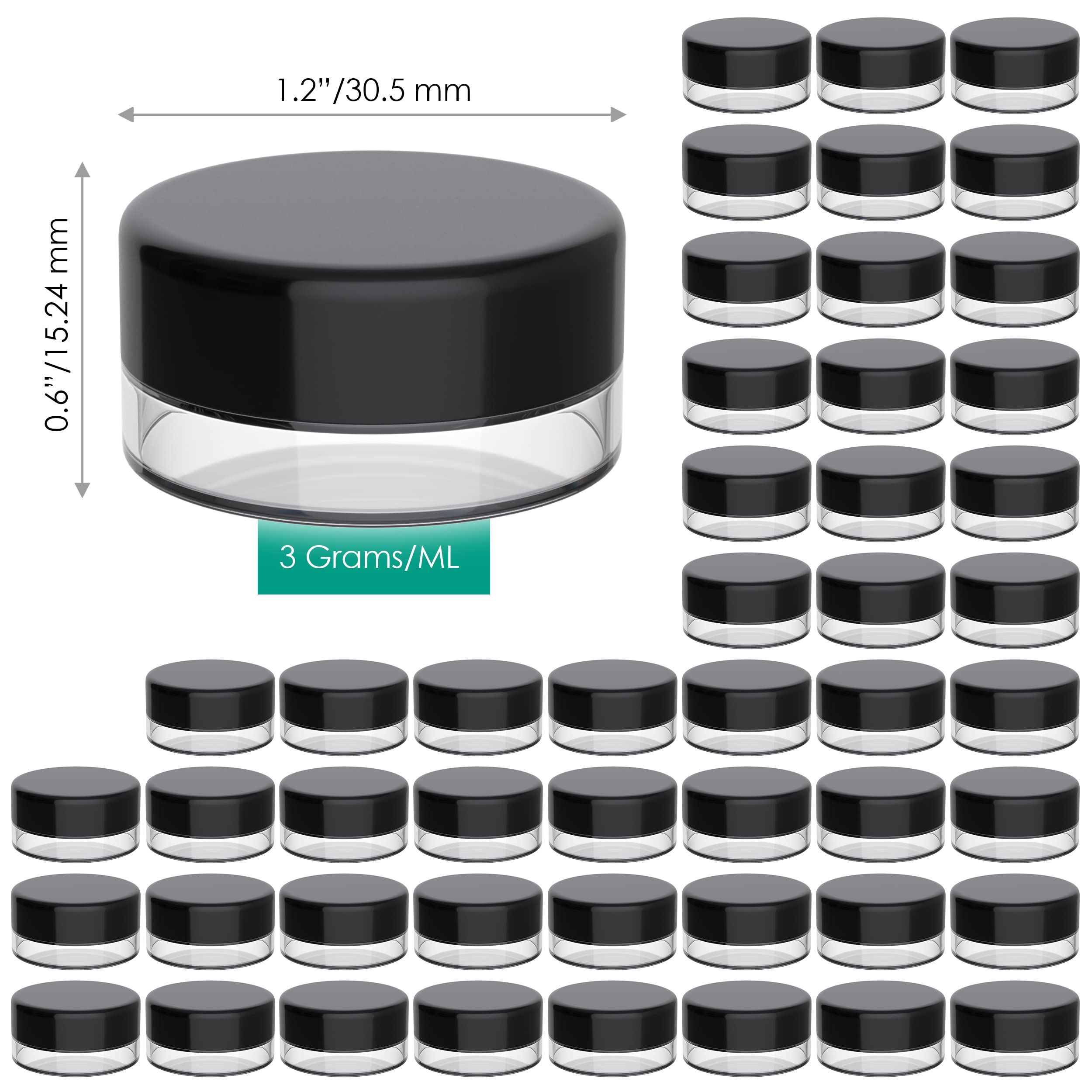 Houseables Sample Containers, Sample Jars, Lip Balm Containers, 3 Gram, 50 PK, Cosmetic Containers, Makeup Containers, Small Powder Container, Small Cosmetic Jars, Tiny Containers with Lids, BPA Free